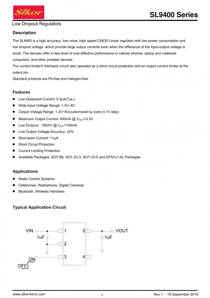 SL9400 datasheet page 1