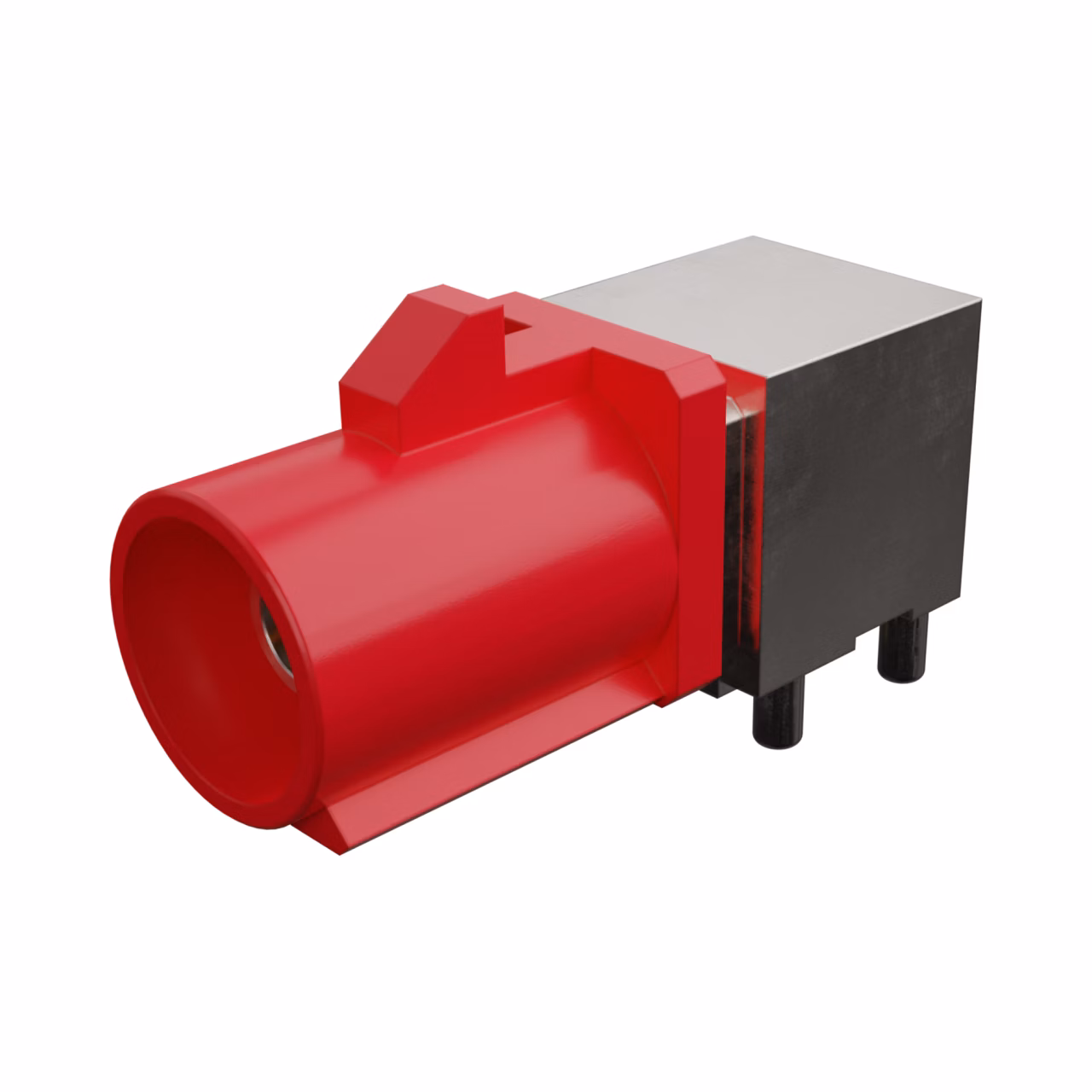 FAKRA Jack, Right-Angle, PCB Receptacle, Through Hole, Die Cast Body, Tin (Sn) Plated, Keying Code L, Carmine Red, 50 Ohms for sale