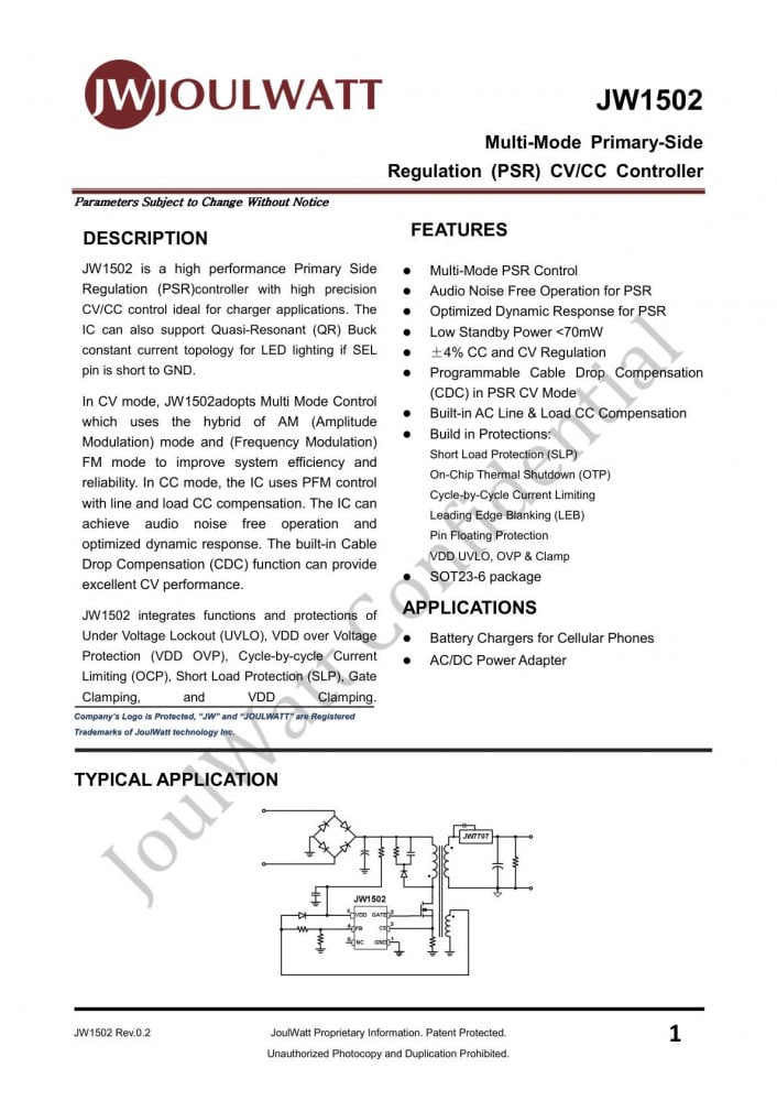 JW1502 datasheet page 1