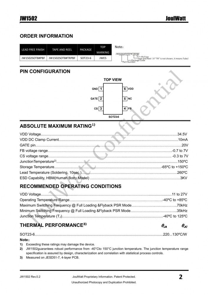 JW1502 datasheet page 2