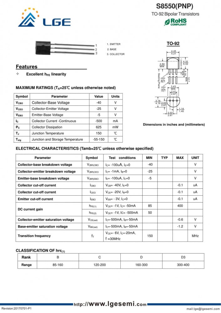LGE S8550 datasheet page 1