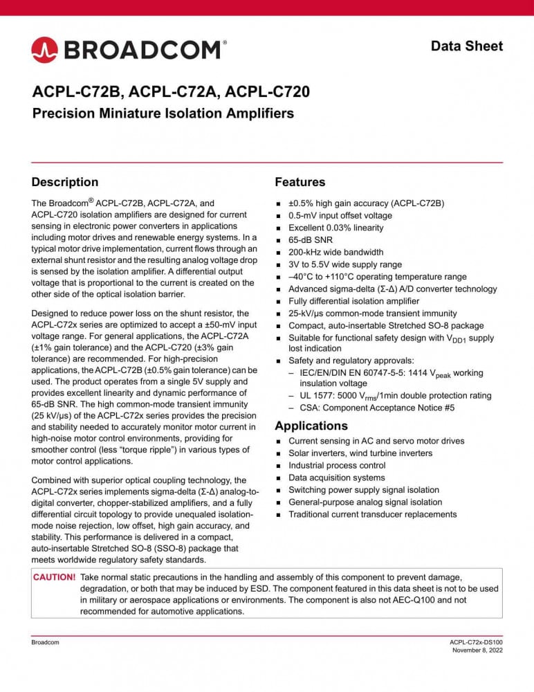 ACPL-C72B datasheet page 1