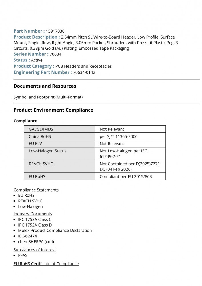 MOLEX SL specification page 1