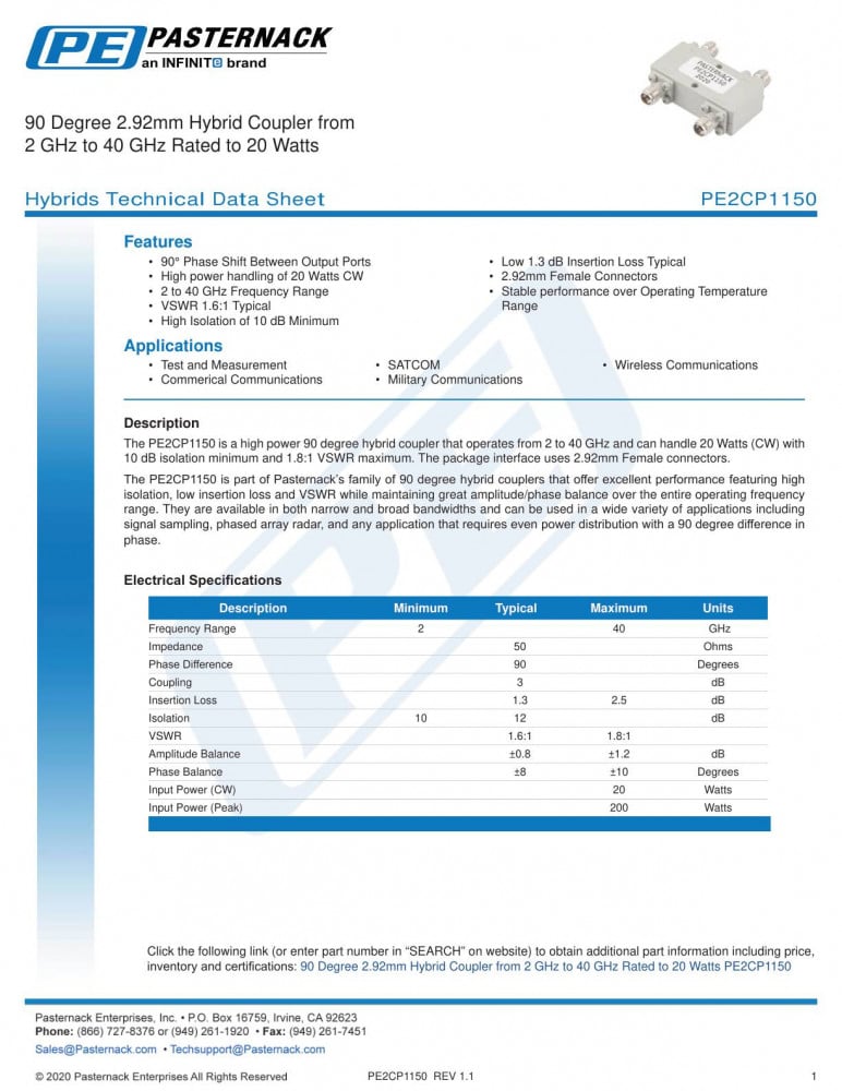 PE2CP1150 technical datasheet page 1