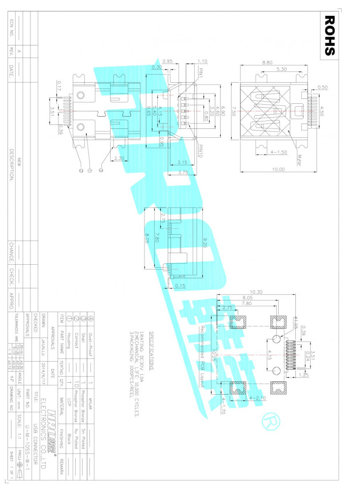 U-M-10SS-W-1 technical drawing preview