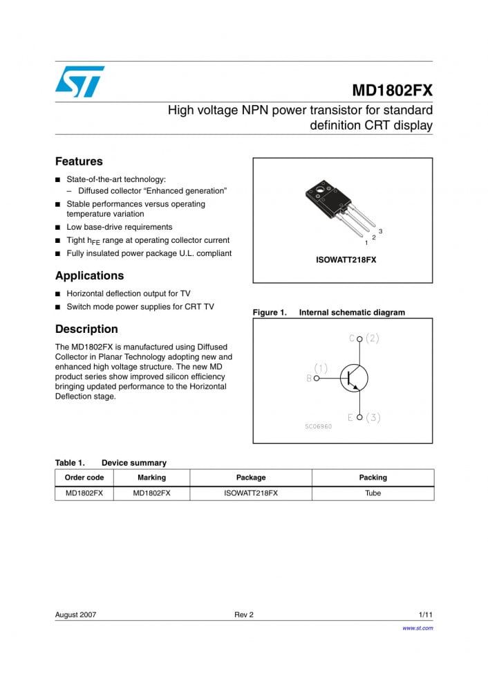 MD1802FX datasheet page 1