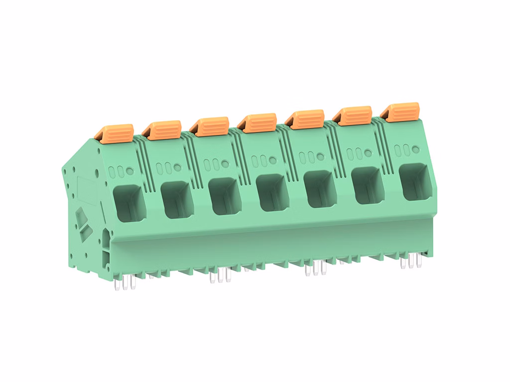 15.00mm Pitch Lever Activated Fixed Mount PCB Terminal Block, 35° Wire Entry, Left Front Terminal, 7 Circuit for sale