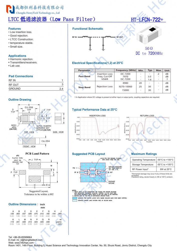 HT-LFCN-722+ technical document page