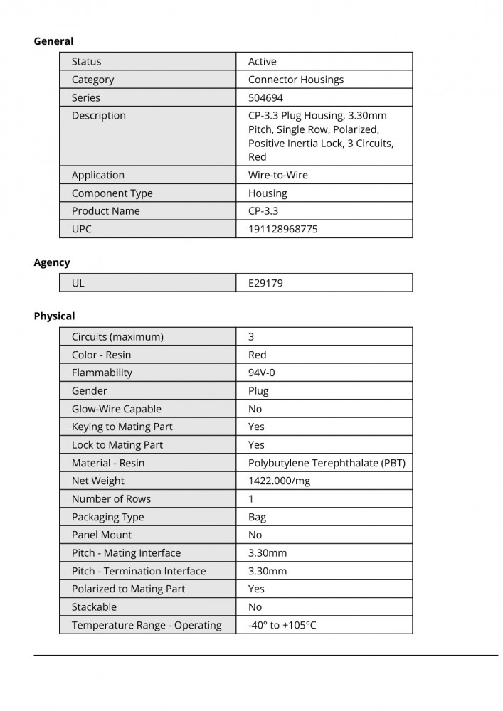 Technical document image 2 for MOLEX 5046940302
