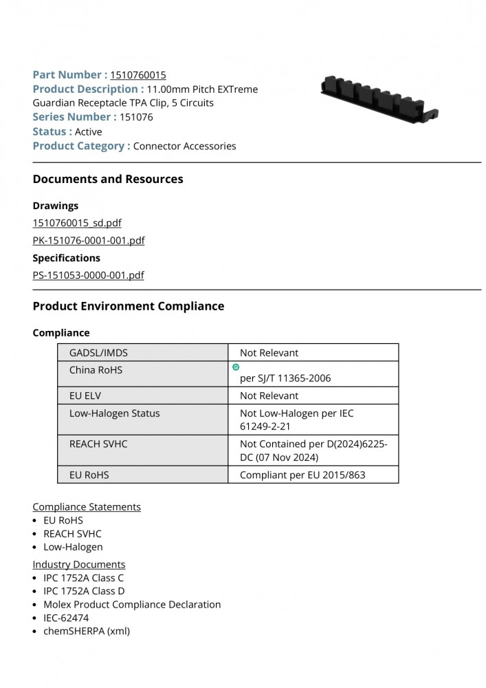 Molex Guardian specification page 1
