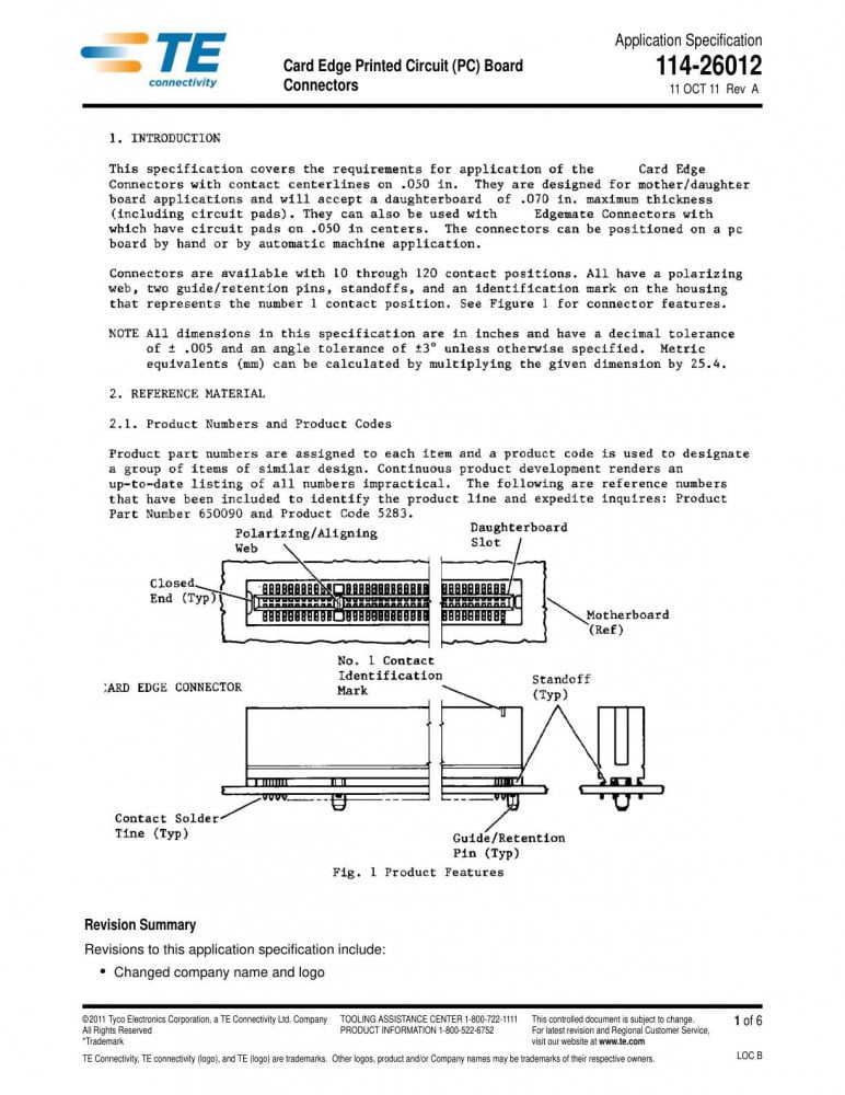 TE Connectivity card edge connector application specification page 1