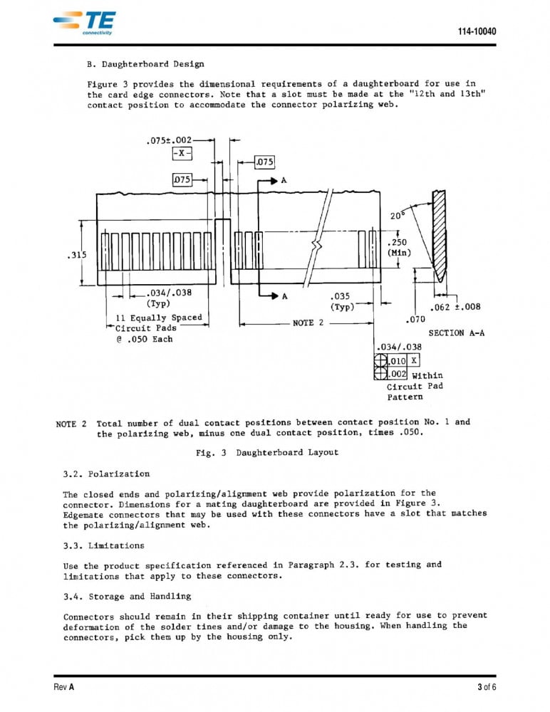 TE Connectivity card edge connector application specification page 3