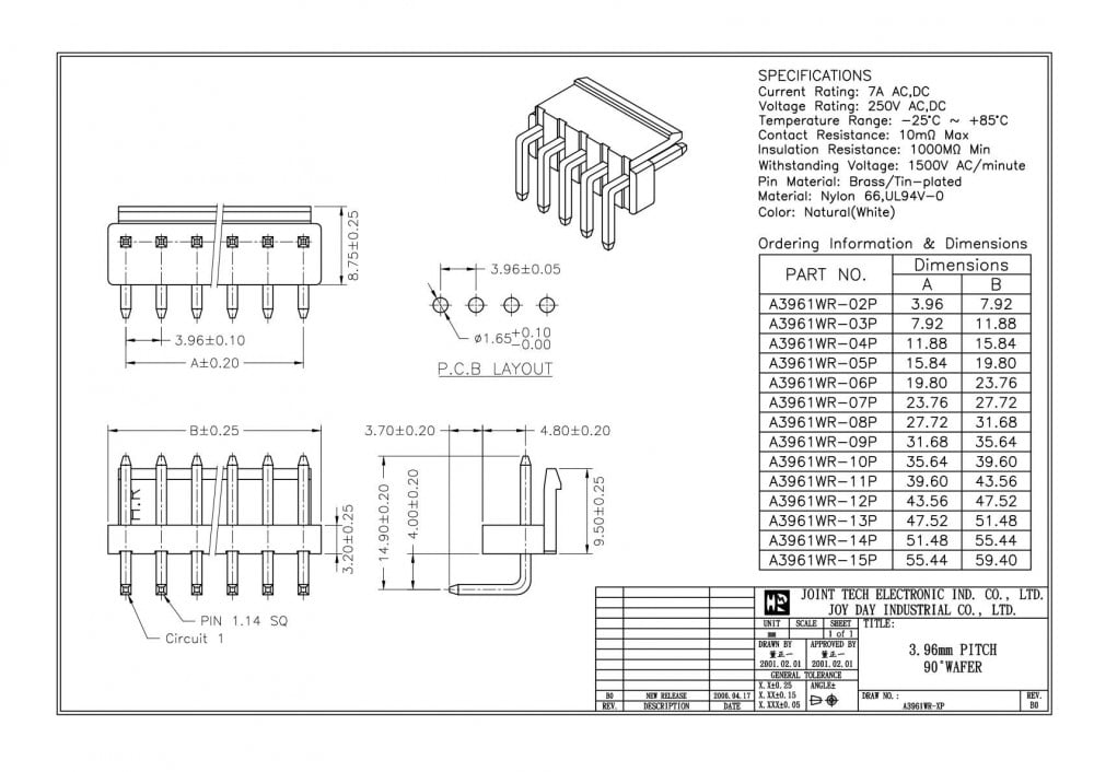 Joint Tech Elec A3961WR-08P technical drawing
