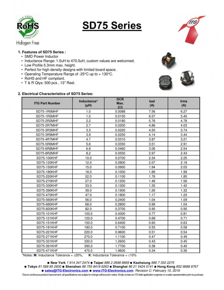 ITG Electronics SD75 datasheet page 1