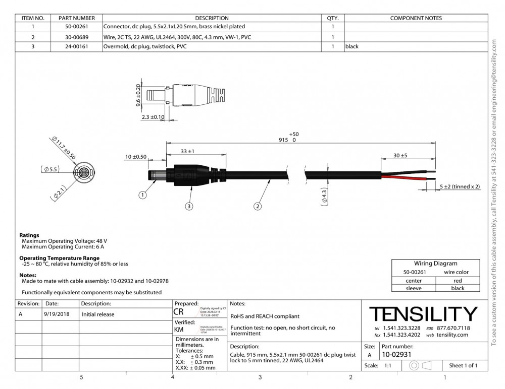 Tensility International 10-02931 product drawing and specification sheet