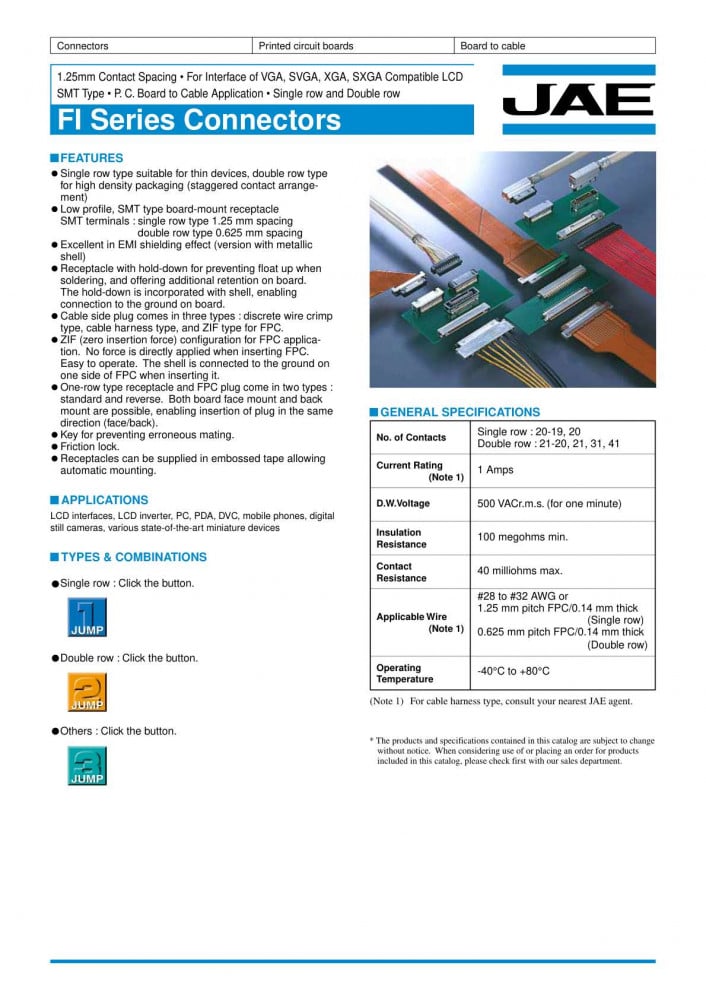 JAE FI Series documentation page 1