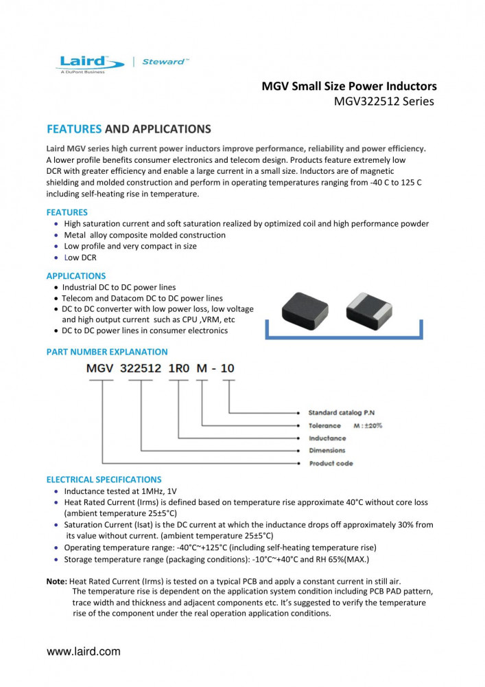Laird MGV322512 datasheet page 1