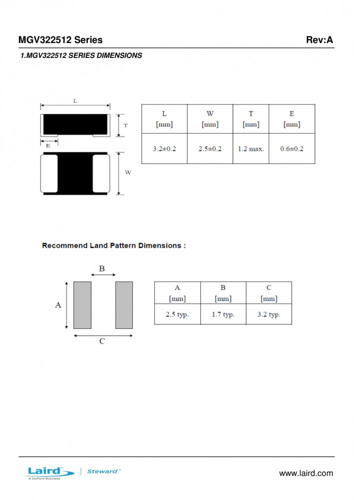 Laird MGV322512 datasheet page 3