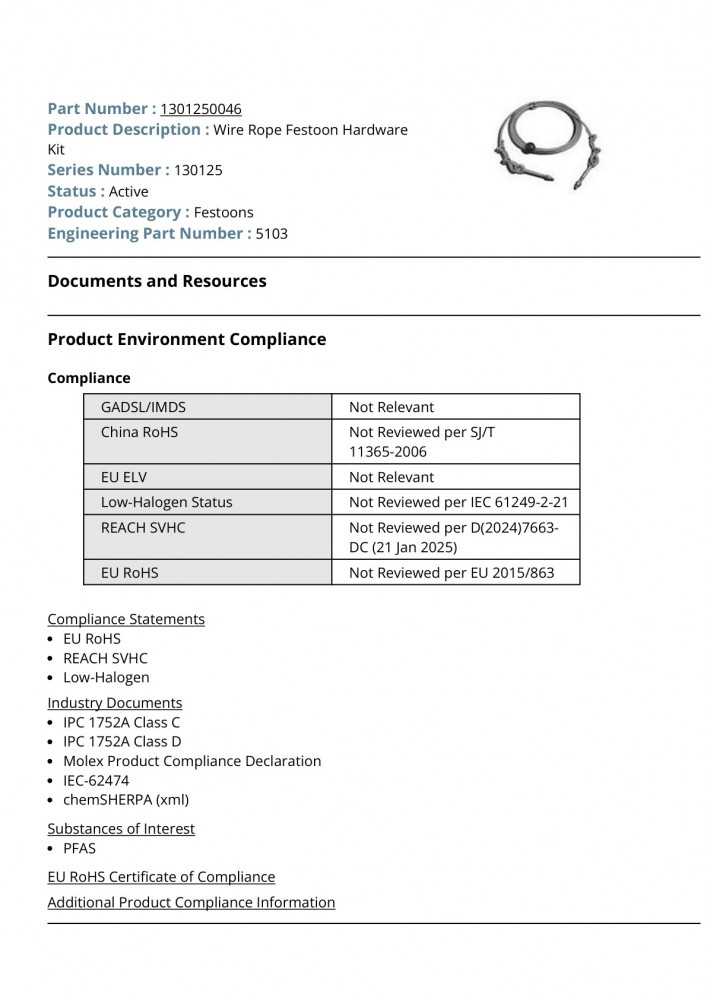 MOLEX 1301250046 product visual, page 1