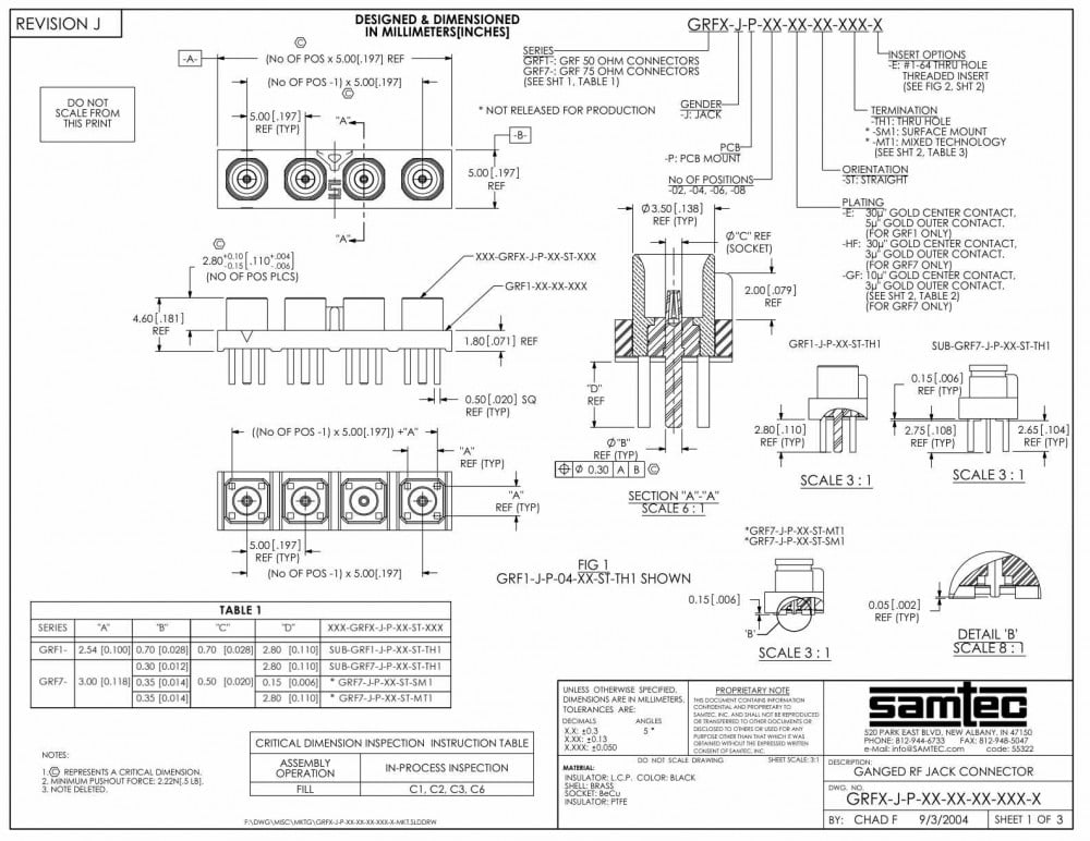 Samtec GRF7 connector drawing page 1