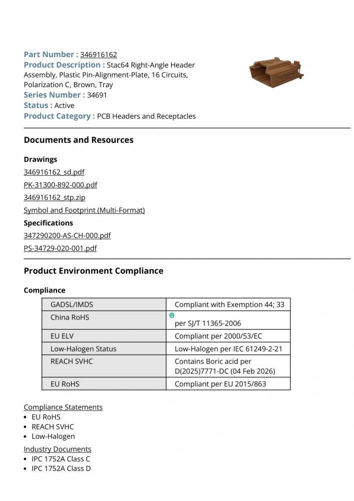 MOLEX 346916162 technical document preview, page 1