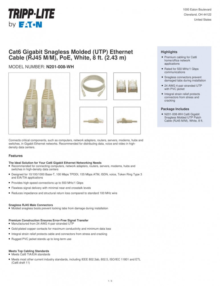 N201-008-WH technical document page 1