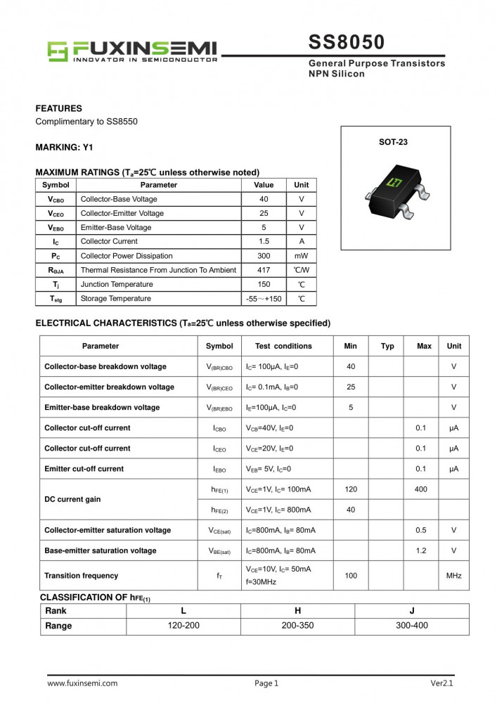 SS8050 datasheet page 1