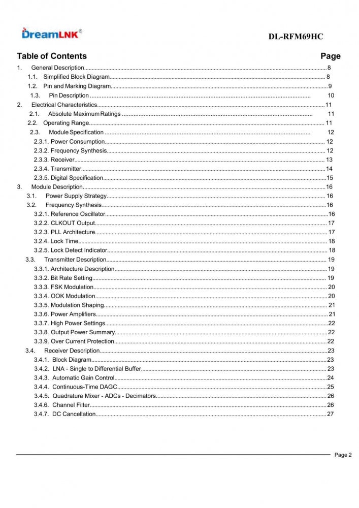 DL-RFM69HC datasheet page 2