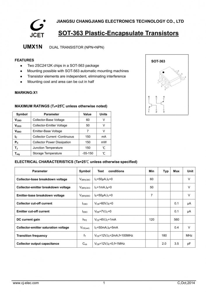 UMX1N datasheet page 1