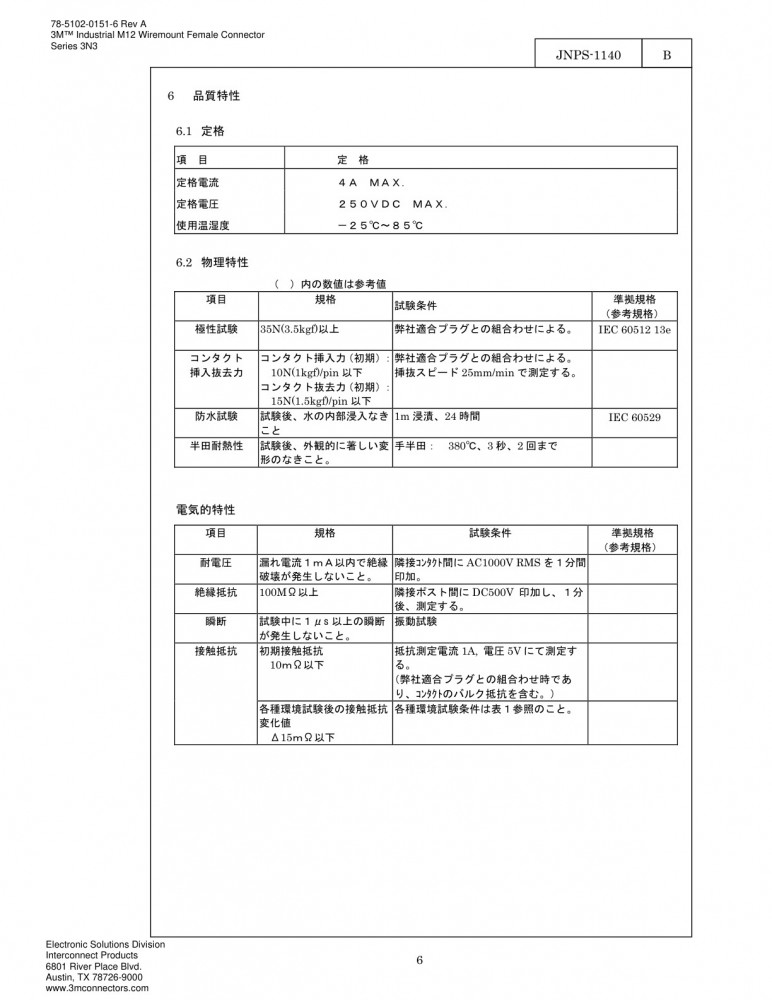 3M M12 connector specification page 6