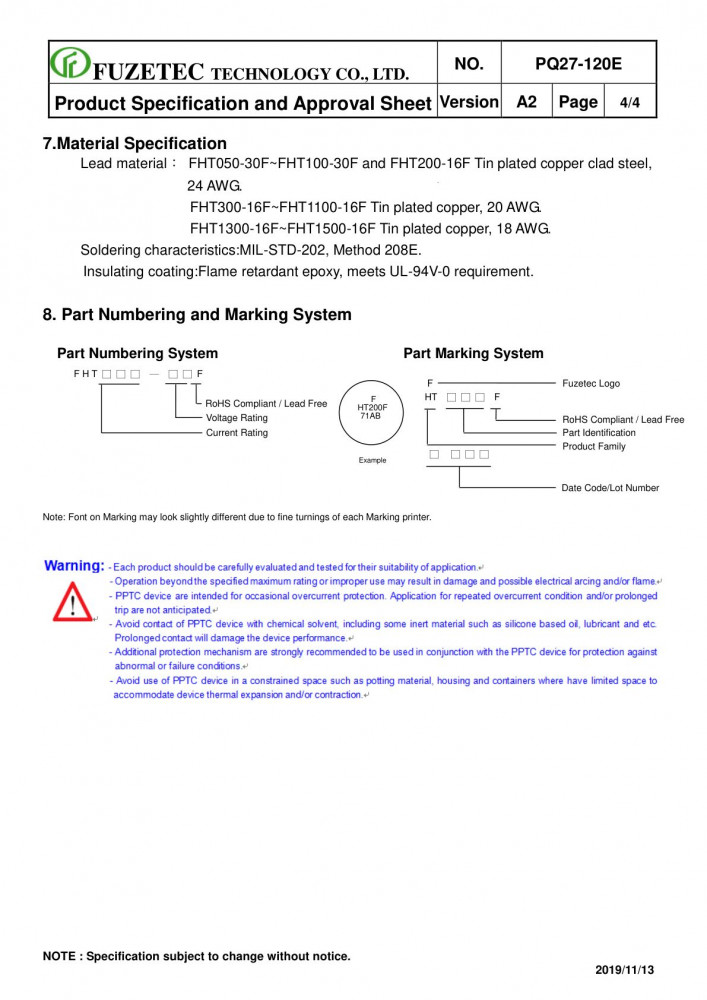 FHT Series specification sheet page 4