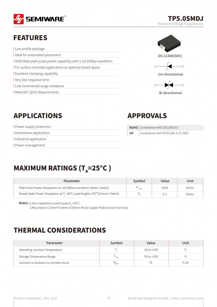 TP5.0SMDJ36CA datasheet page 1
