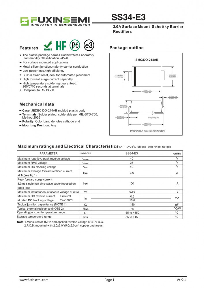 SS34-E3 datasheet page 1