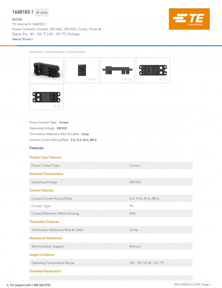 TE Connectivity 1648183-1 document page 1