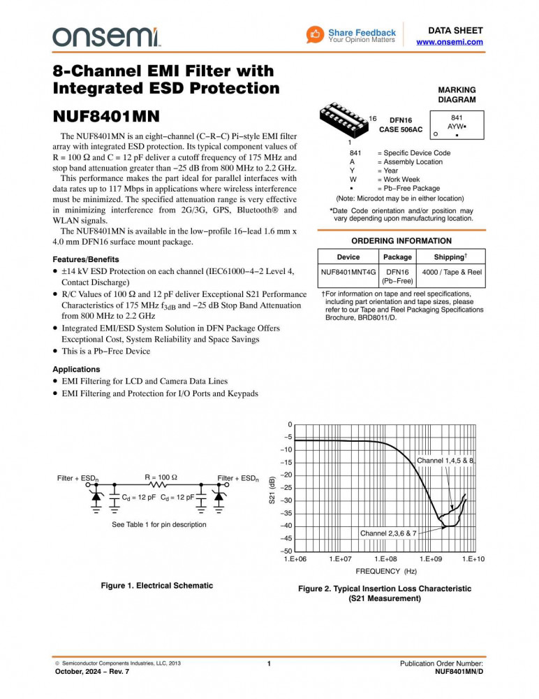 NUF8401MNT4G technical document, page 1