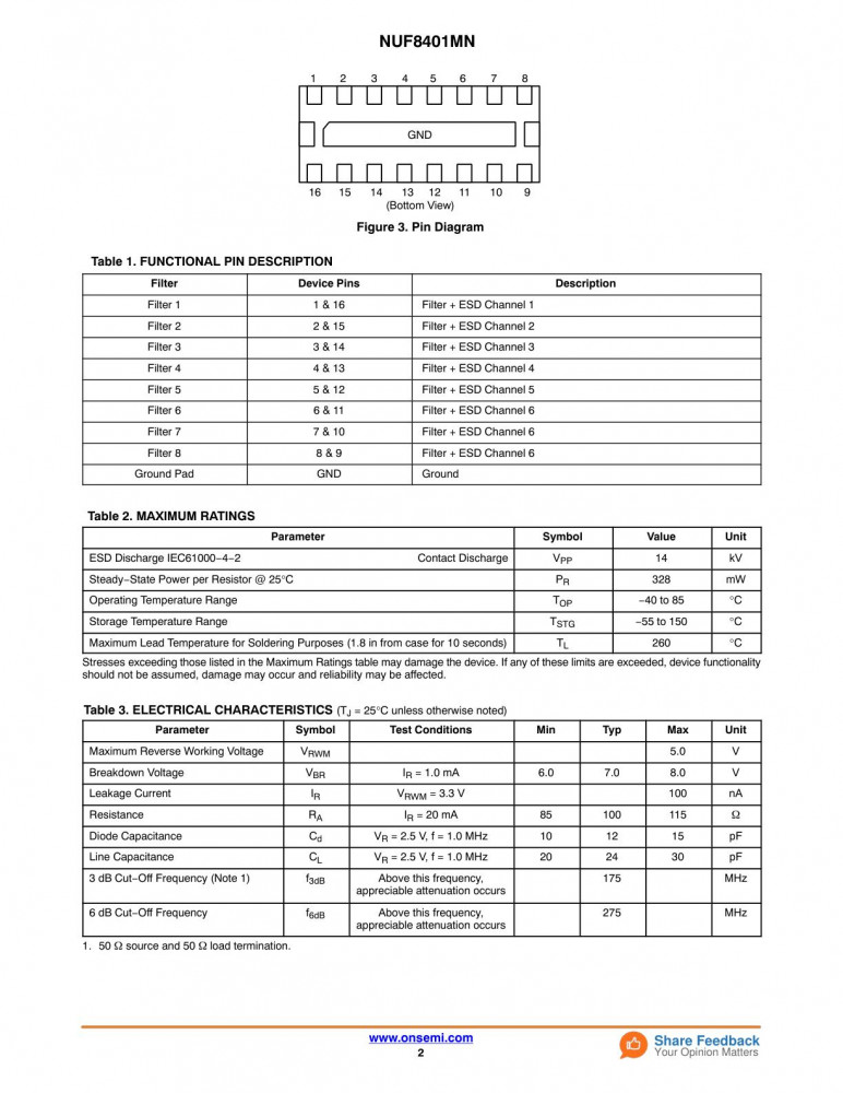 NUF8401MNT4G technical document, page 2