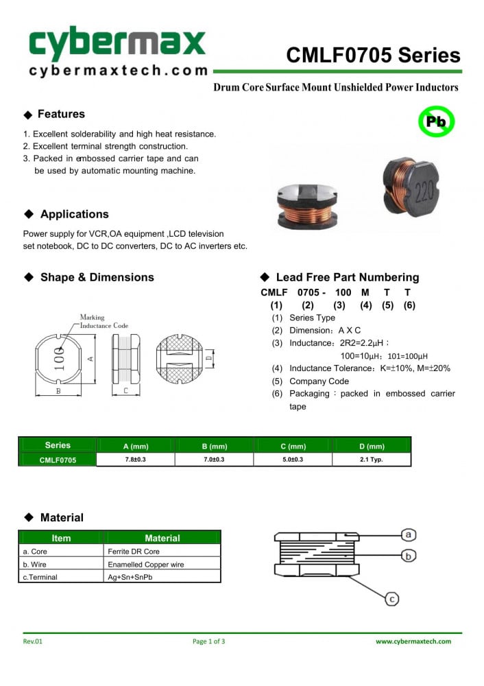 Cybermax CMLF0705 series datasheet page 1