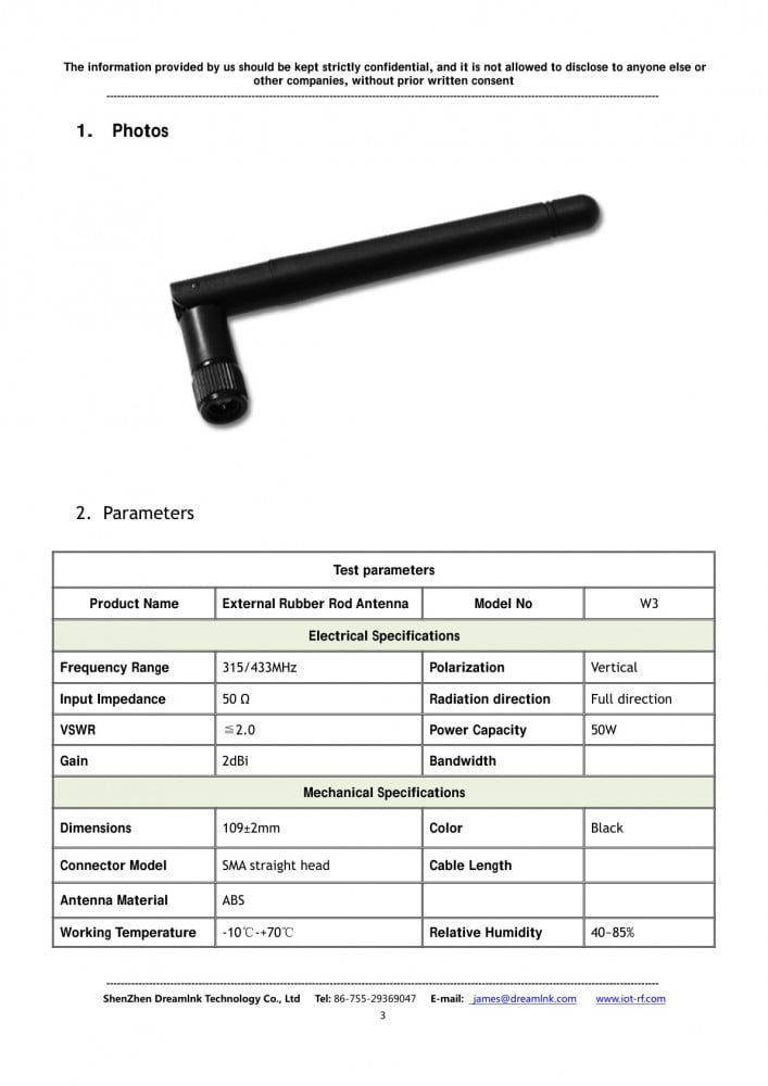 W3-390M specification document page 3