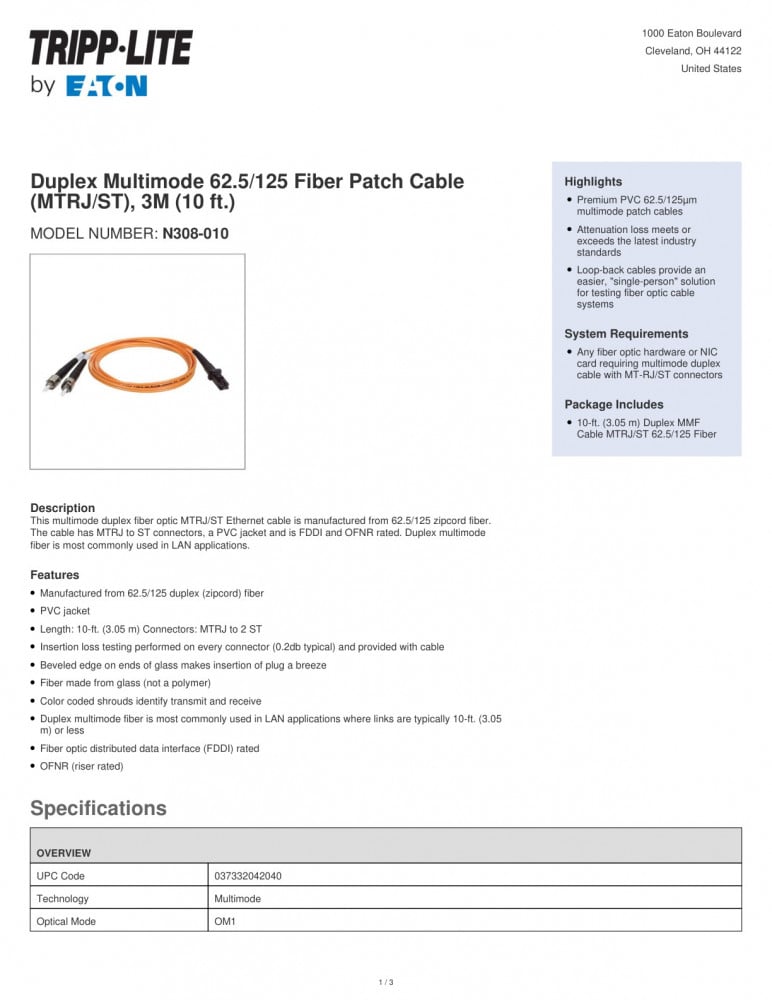 EATON N308-010 technical document page 1