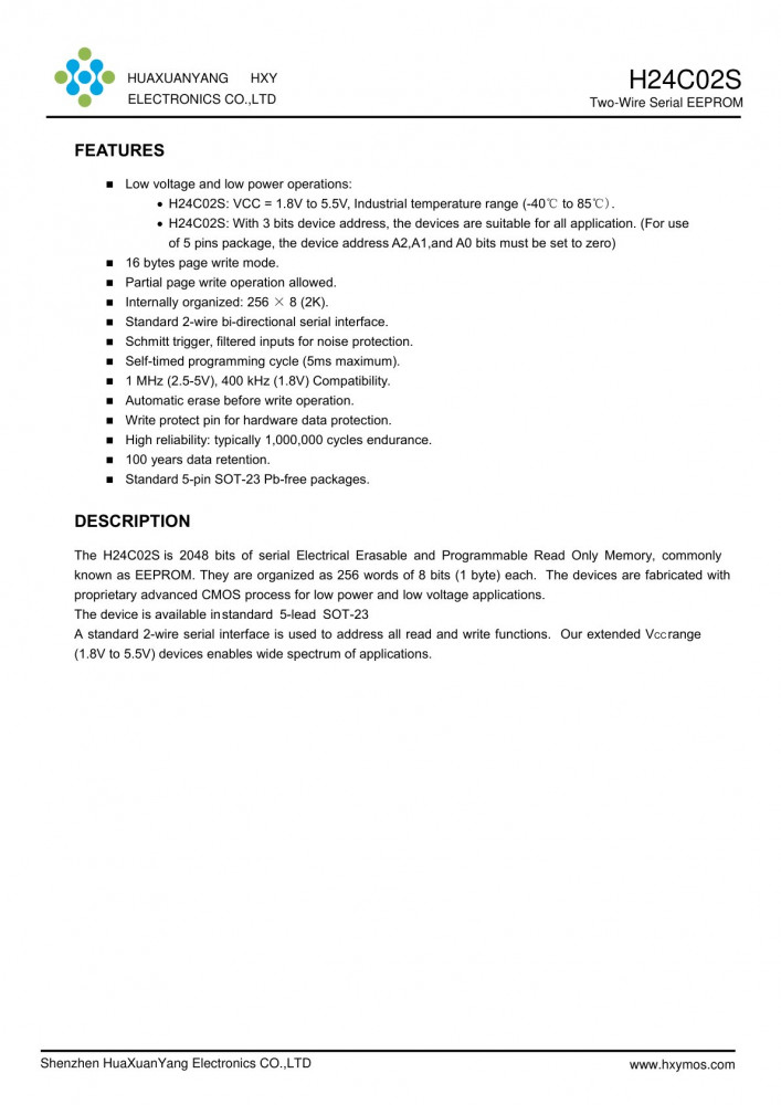 H24C02S datasheet page 1