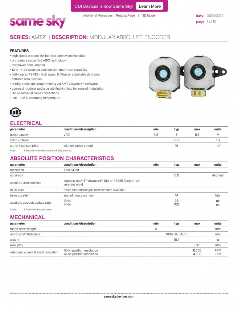 AMT213B-V technical document page 1