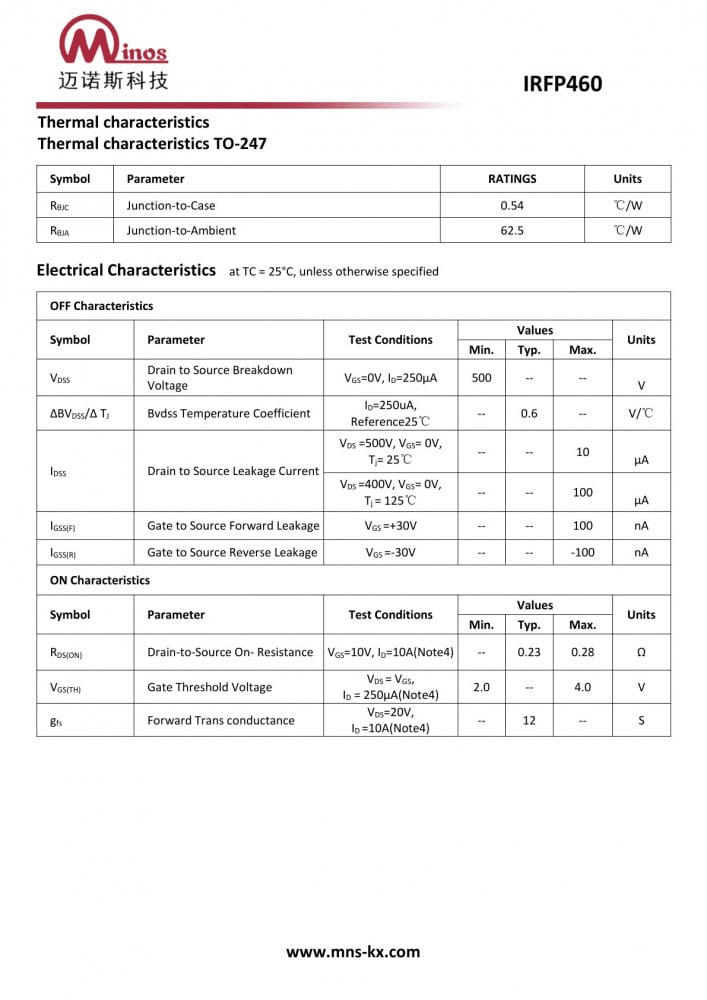 IRFP460 datasheet page 2