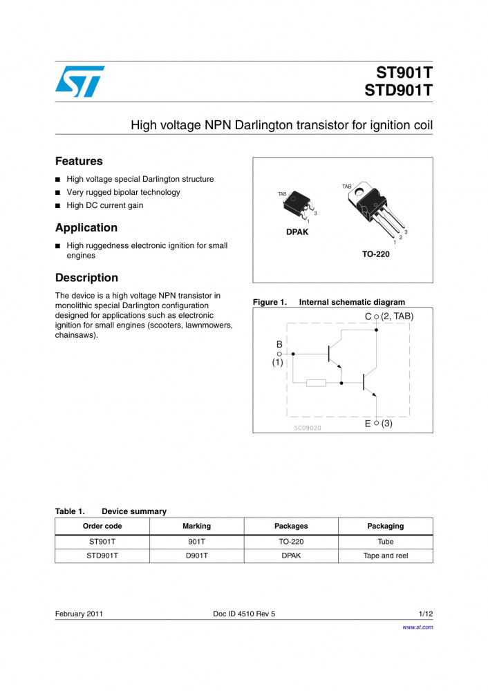 ST901T datasheet page 1