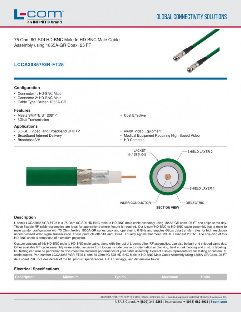 L-com LCCA30857/GR-FT25 datasheet page 1