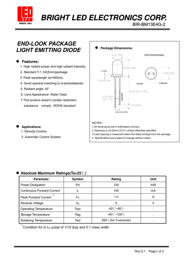 BIR-BM13E4G-2 datasheet page 1