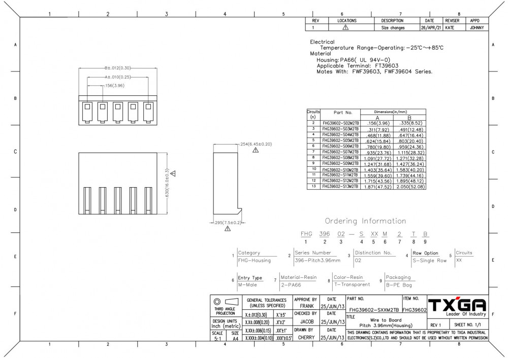 TXGA FHG39602-S05M2TB technical drawing