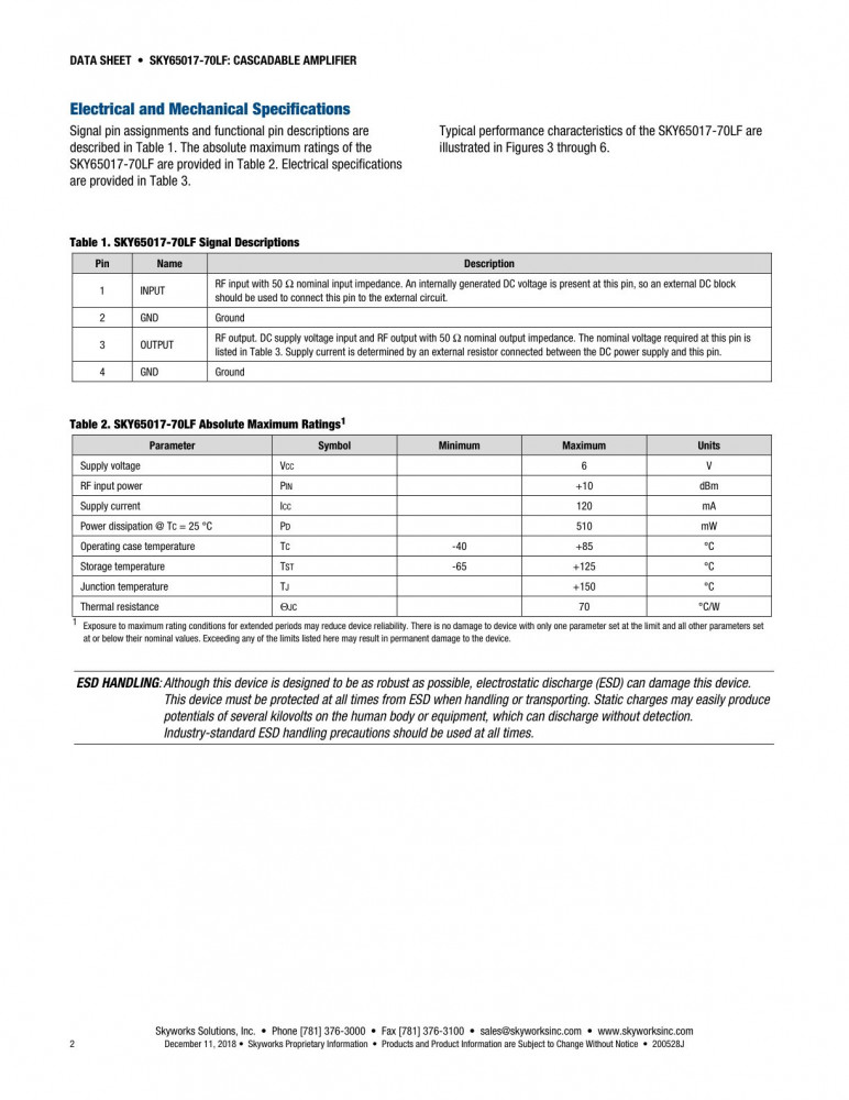 SKY65017-70LF datasheet page 2
