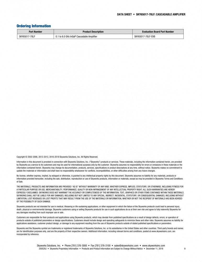 SKY65017-70LF datasheet page 9