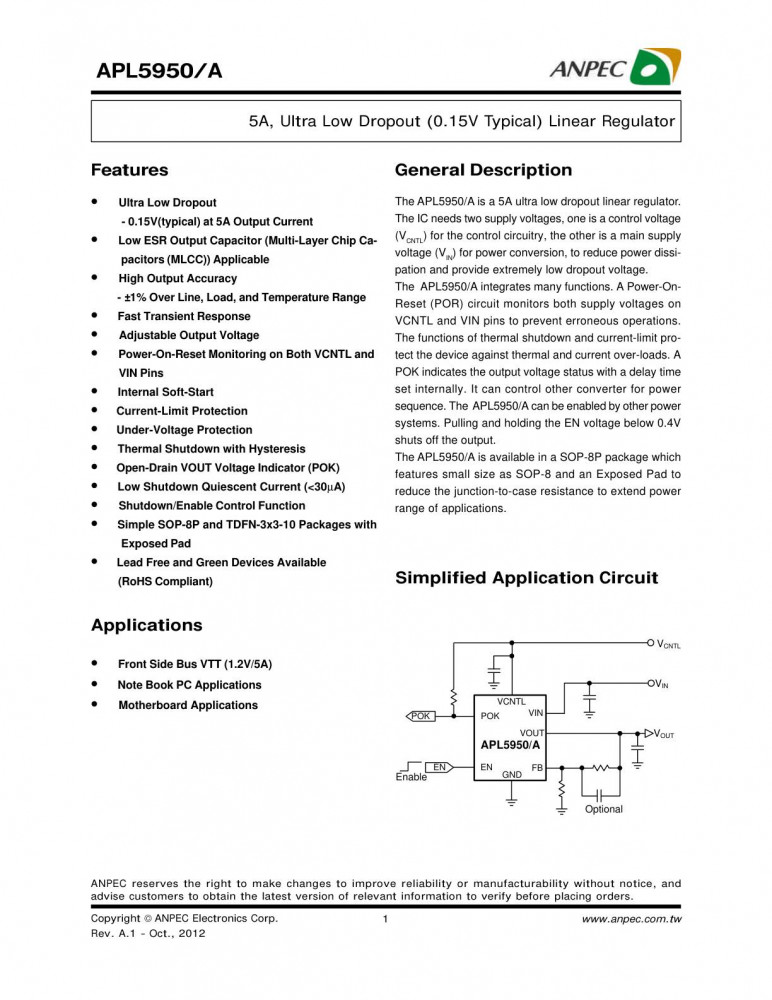 APL5950 datasheet page 1
