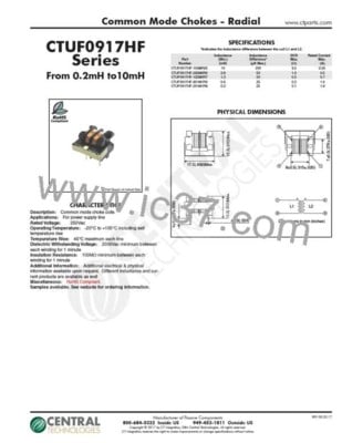 Central CTUF0917HF-601M1R0 Common Mode Choke